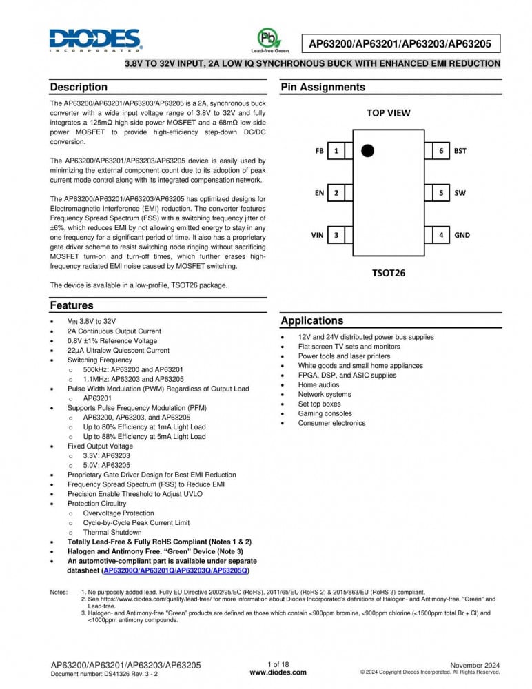 AP63205WU-7 datasheet page 1