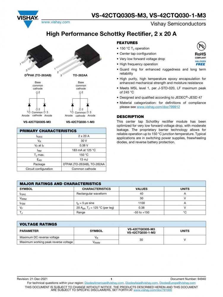 VS-42CTQ030 datasheet page 1