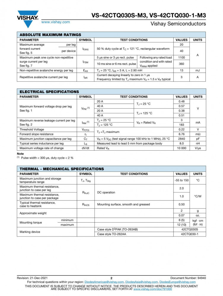 VS-42CTQ030 datasheet page 2