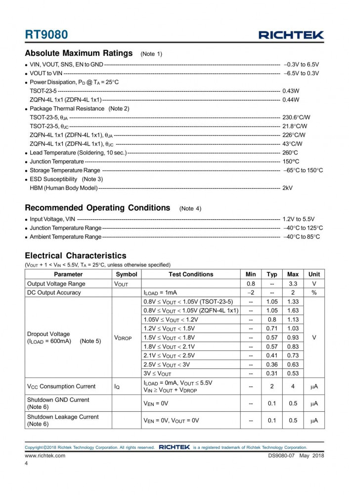 RT9080 datasheet page 4