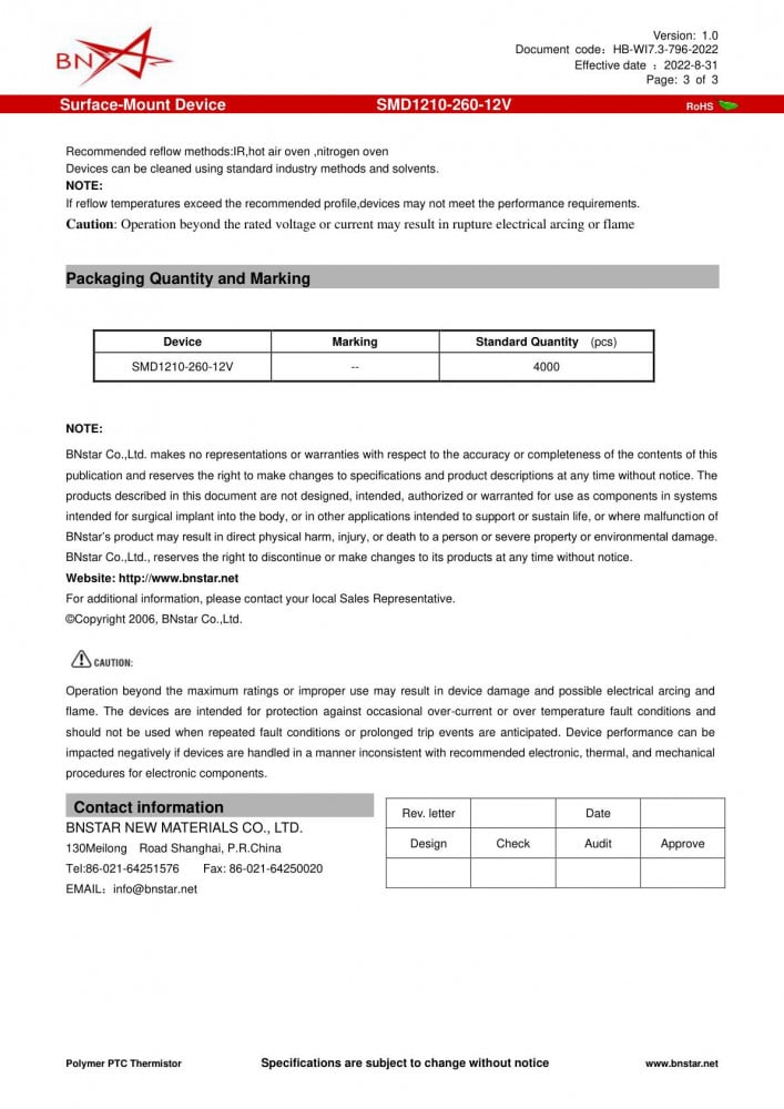 BNstar SMD1210-260-12V datasheet page 3