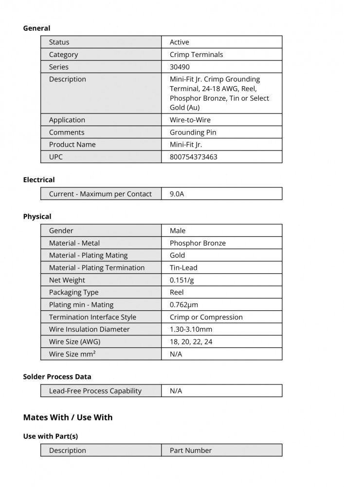 MINI-FIT BMI connector system document page 2