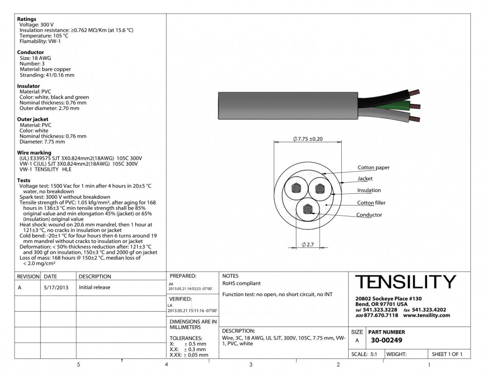Technical drawing image for Tensility International cable model 30-00249