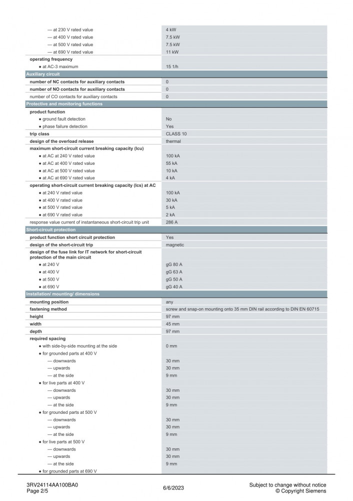 3RV24114AA100BA0 technical document page 2