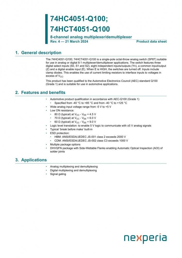 74HC4051 datasheet page 1