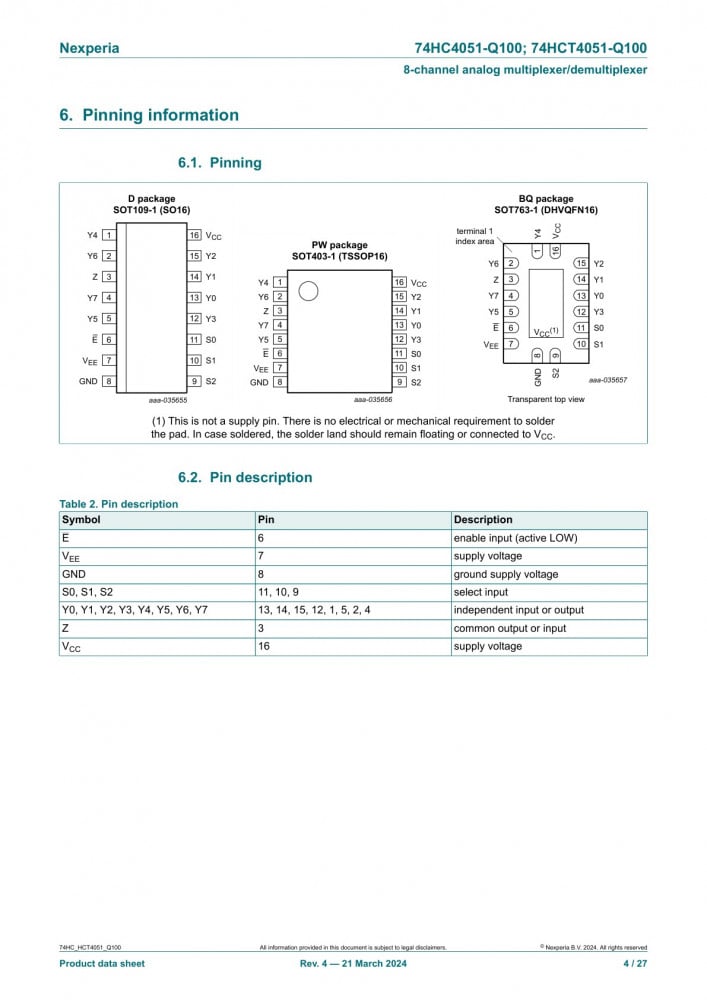 74HC4051 datasheet page 4