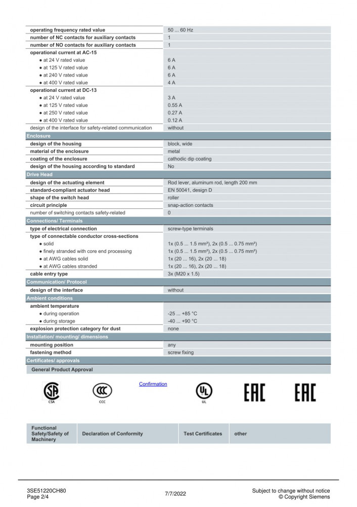 SIEMENS 3SE51220CH80 technical document page 2