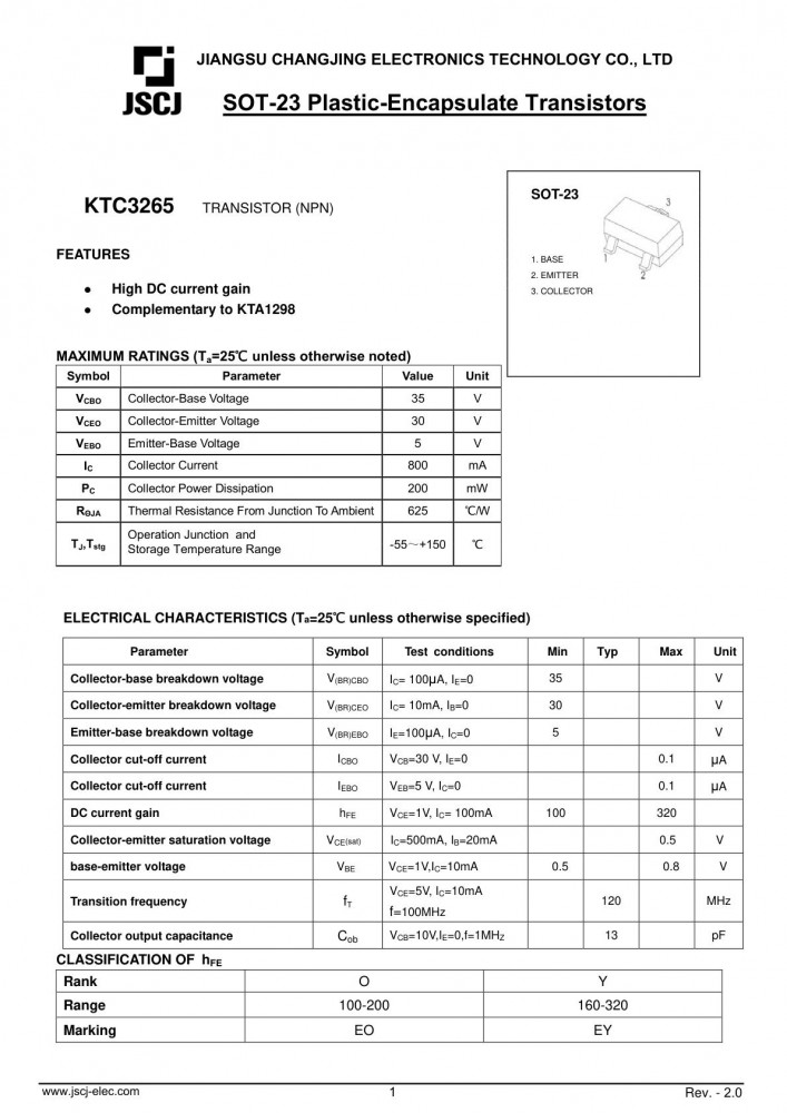 KTC3265Y datasheet page 1