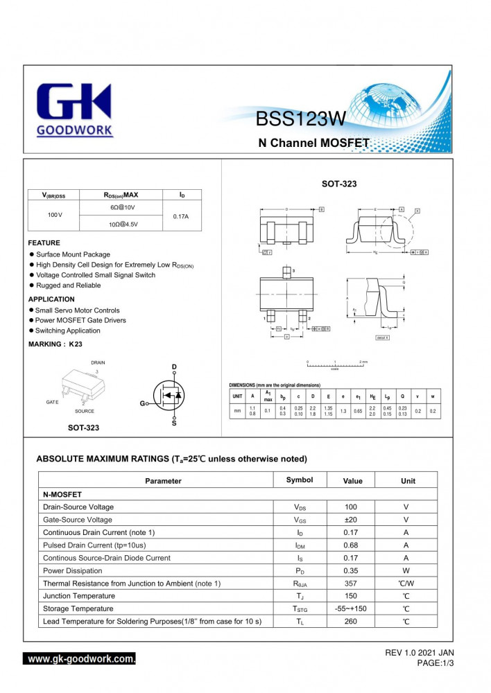 BSS123W datasheet page 1