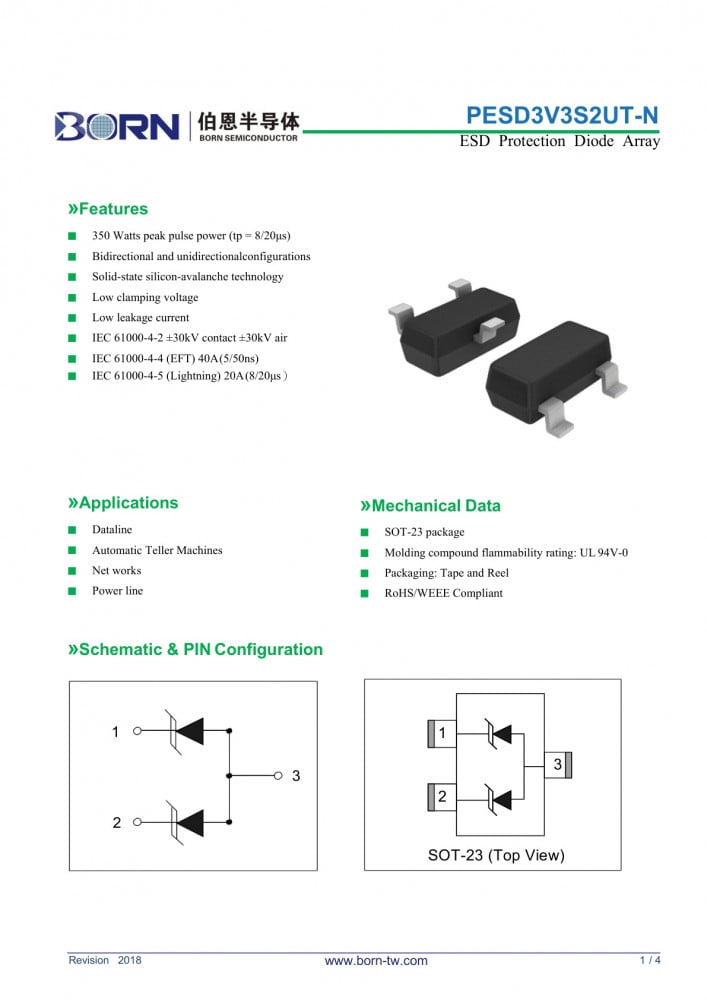 PESD3V3S2UT-N datasheet page 1