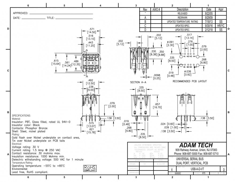 ADAM TECH USB-A-D-VT technical document page