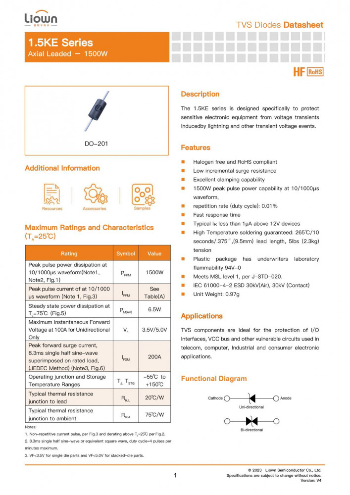 1.5KE series datasheet page 1
