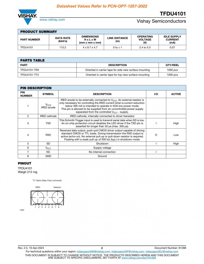 TFDU4101 technical document, page 2