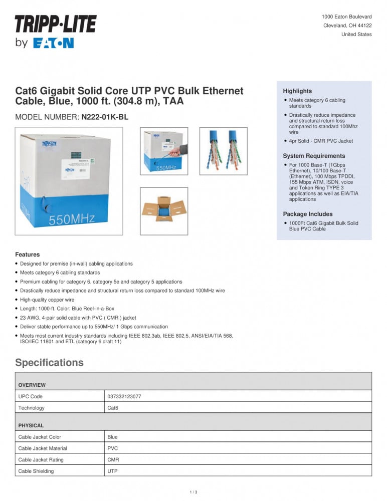N222-01K-BL technical document page 1