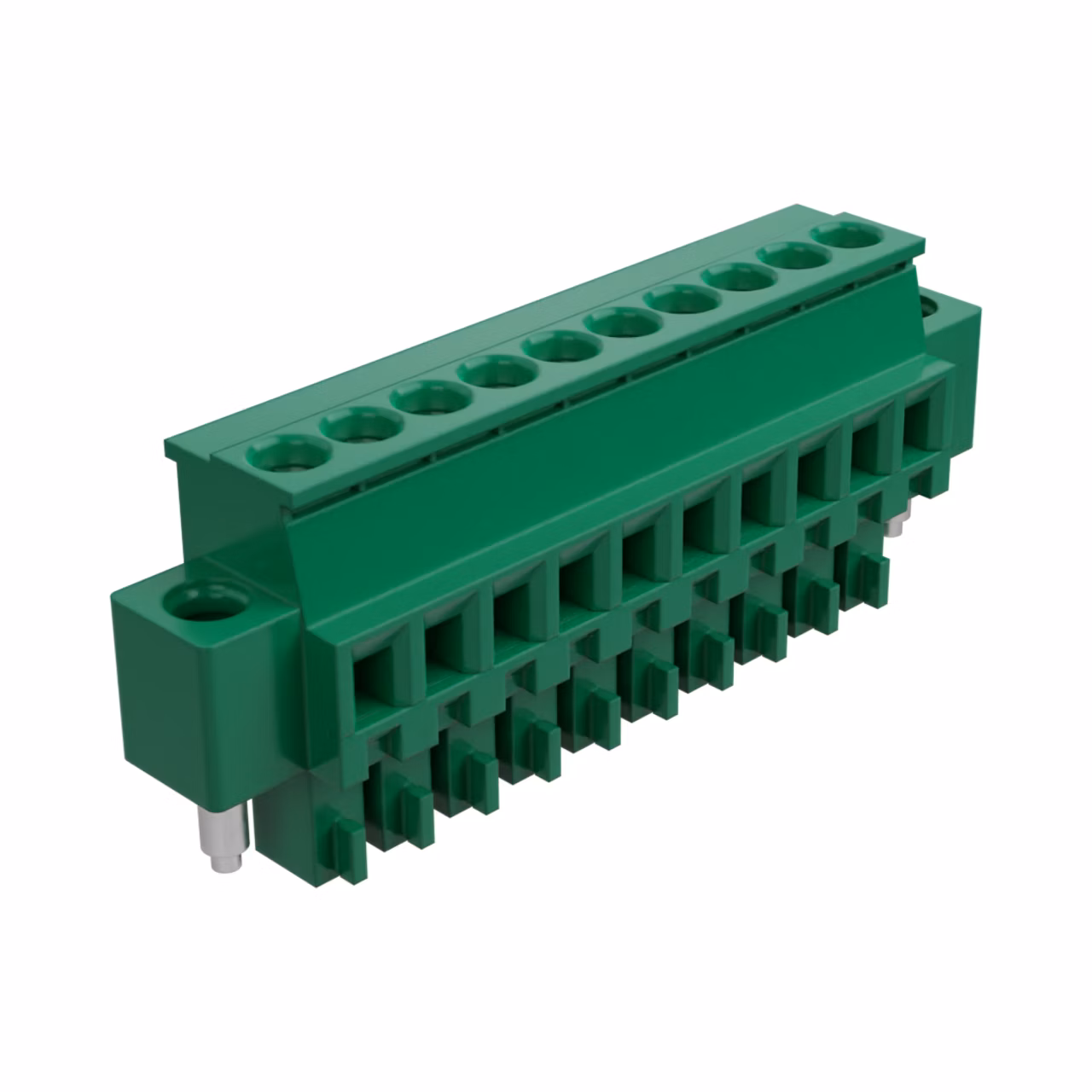 3.81mm Pitch Eurostyle Vertical Plug, with Retention Screws and Reverse Imprinting, Front Wire Entry, Green Housing, Gold (Au) Plated, 10 Circuits for sale