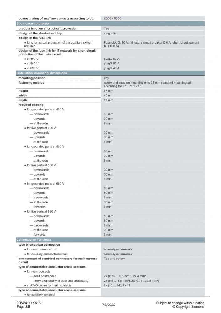3RV24111KA15 datasheet page 3