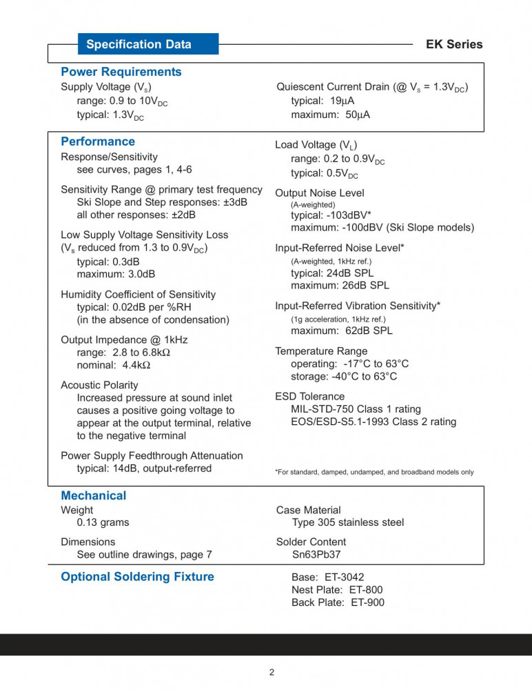 Knowles microphone series document page 2