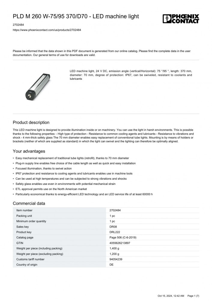 Phoenix Contact 2702484 technical document page 1