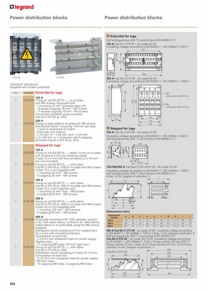 Legrand distribution block catalogue documentation page