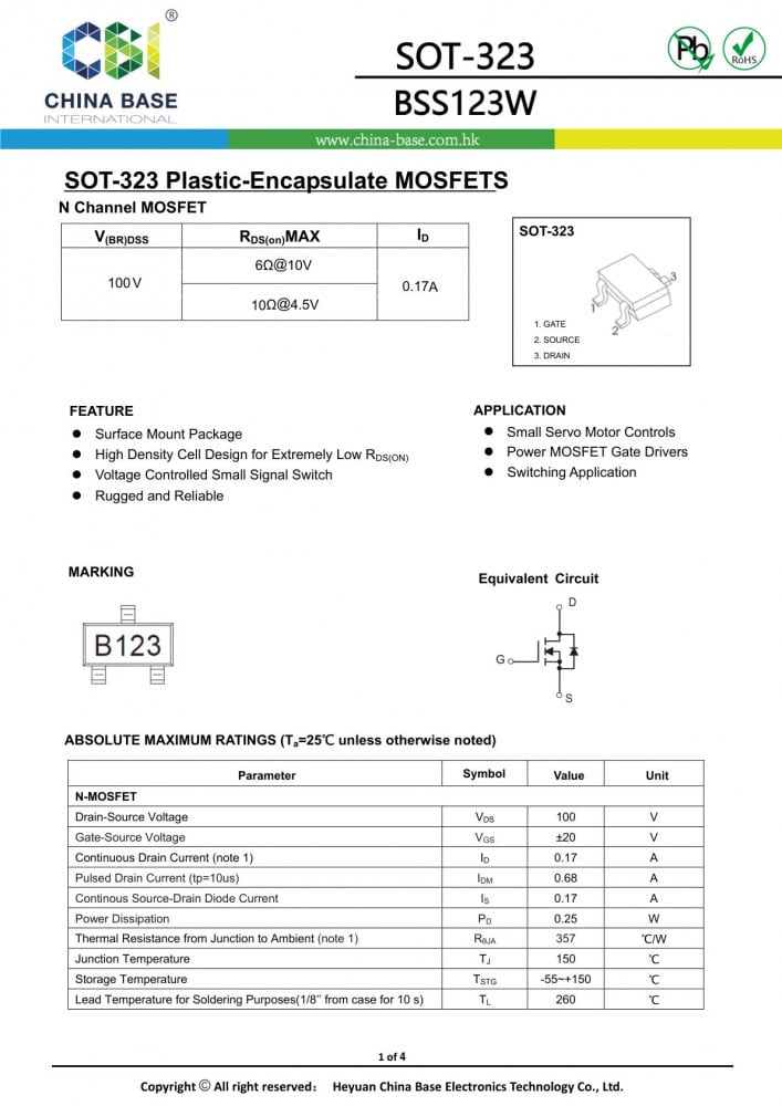 CBI BSS123W datasheet page 1