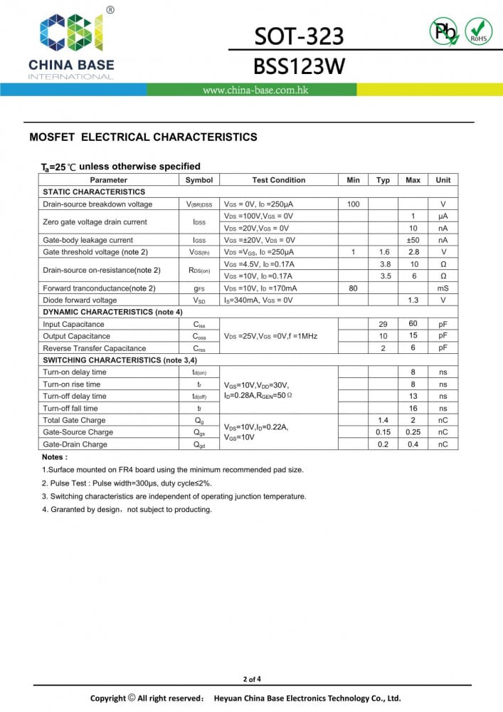 CBI BSS123W datasheet page 2
