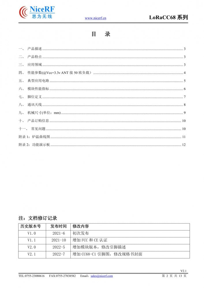 G-NiceRF LORA-CC68 datasheet page 2