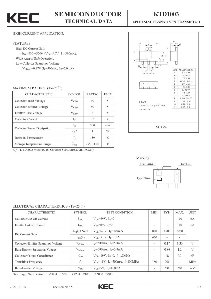 KTD1003-B-RTF/P datasheet page 1