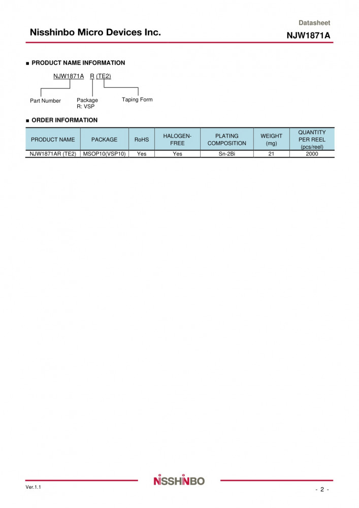 NJW1871A datasheet page 2