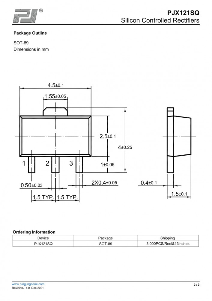 PJX121SQ SOT-89 package outline