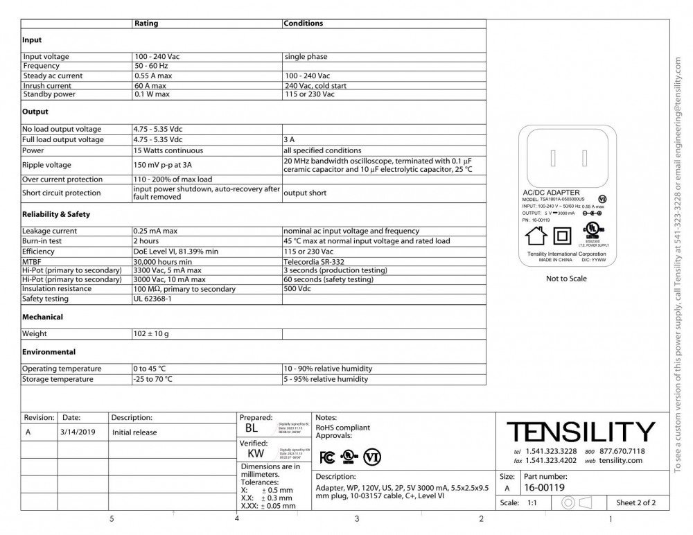 Tensility 16-00119 electrical and environmental specifications, page 2