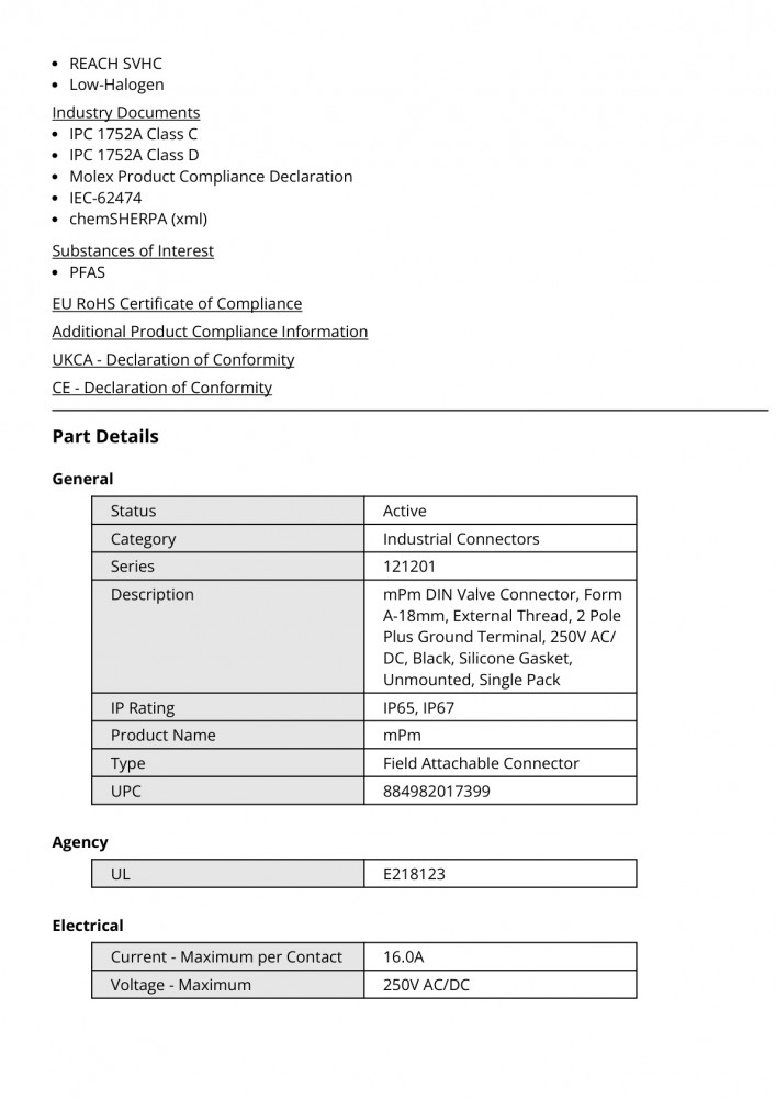 DIN valve connector product specification preview, page 2