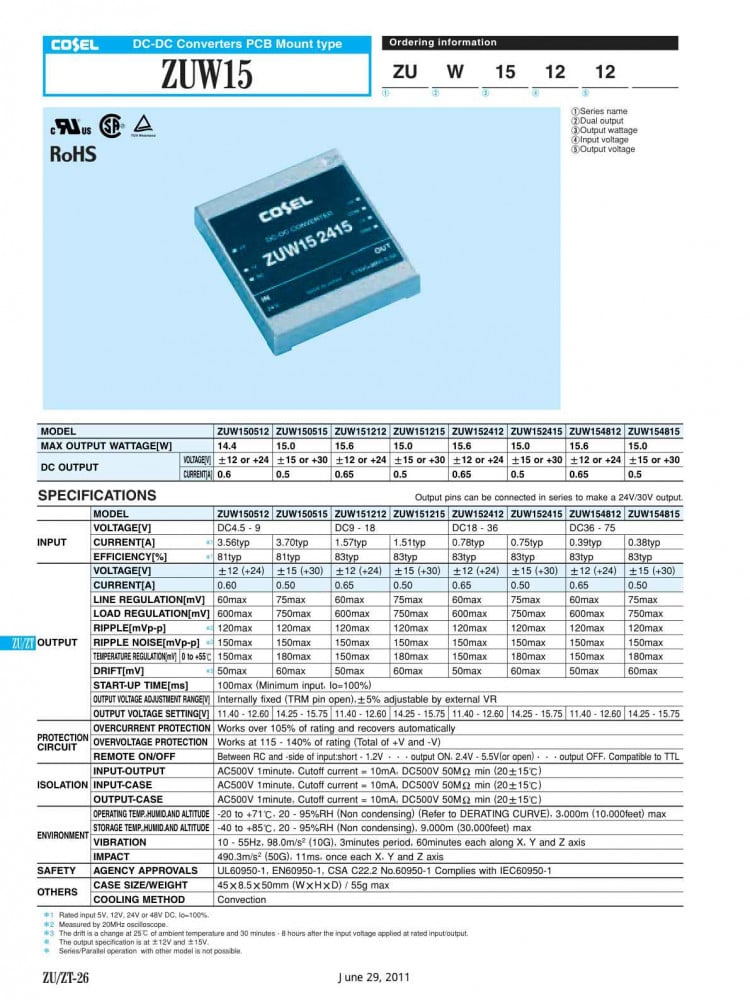 COSEL ZUW series datasheet page 9