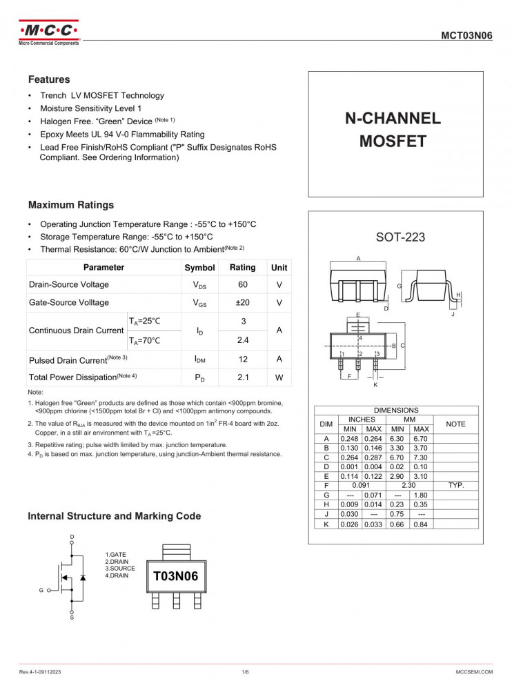 MCT03N06-TP datasheet page 1