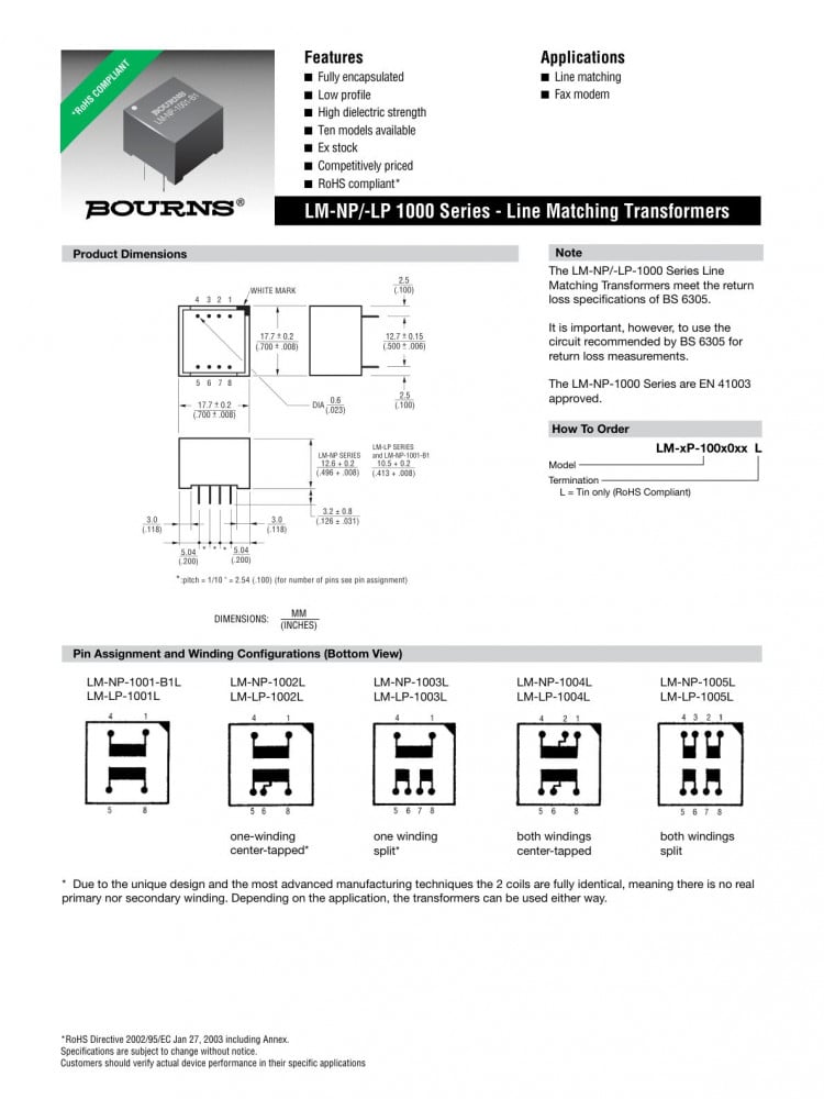 BOURNS LM-NP/-LP 1000 Series datasheet page 1