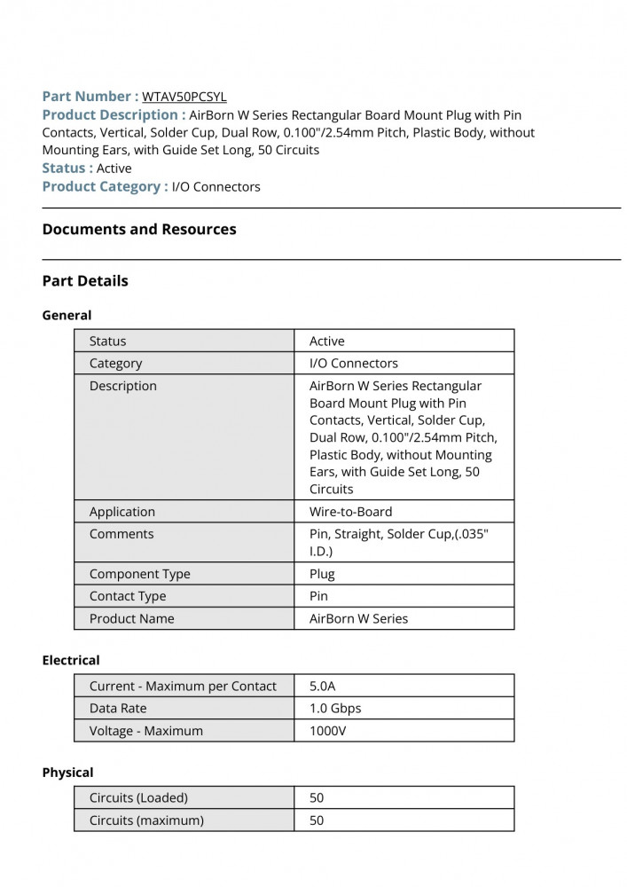 WTAV50PCSYL technical document image, page 1