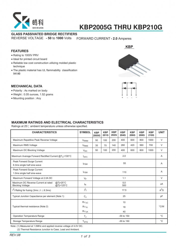 KBP210G datasheet page 1