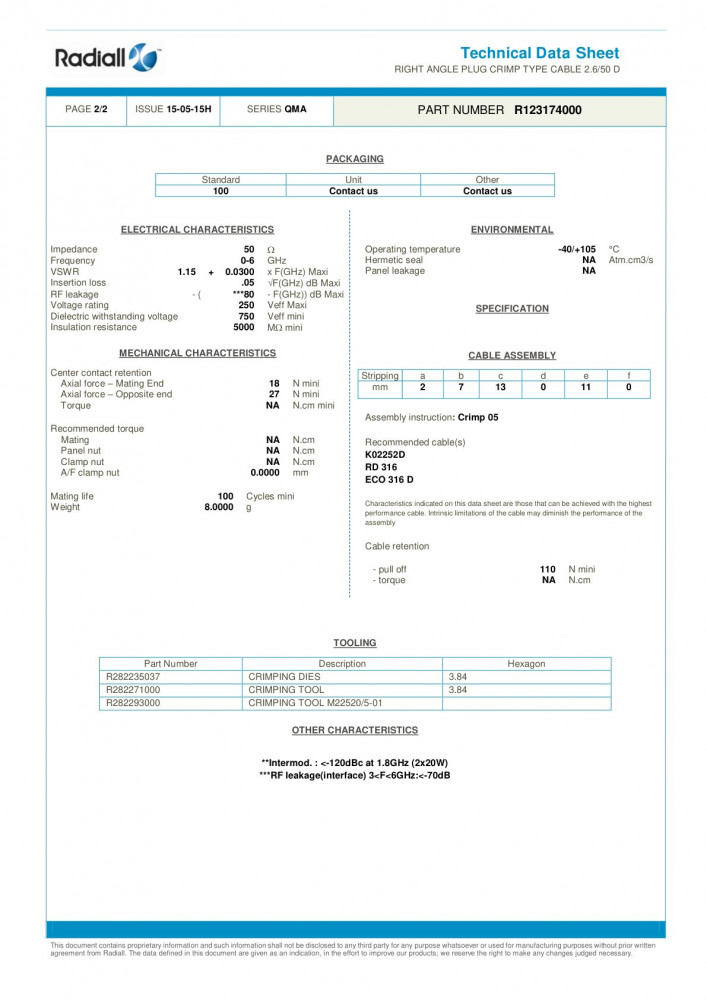 Radiall R123174000 QMA product specification, page 2