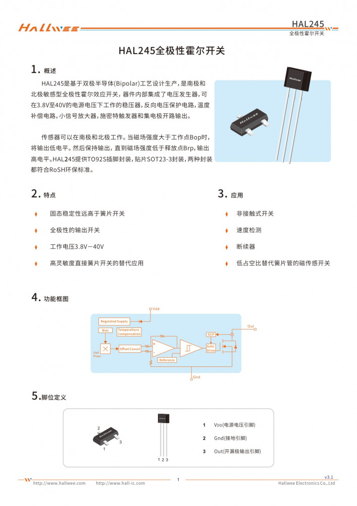 HAL245UA datasheet page 1