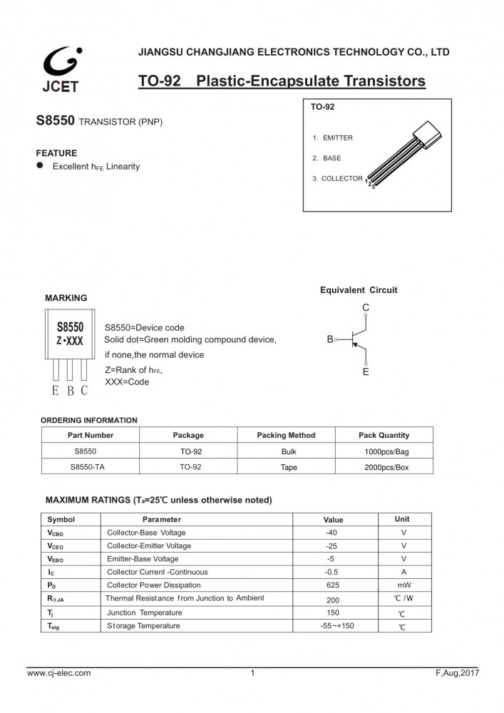 S8550 datasheet page 1