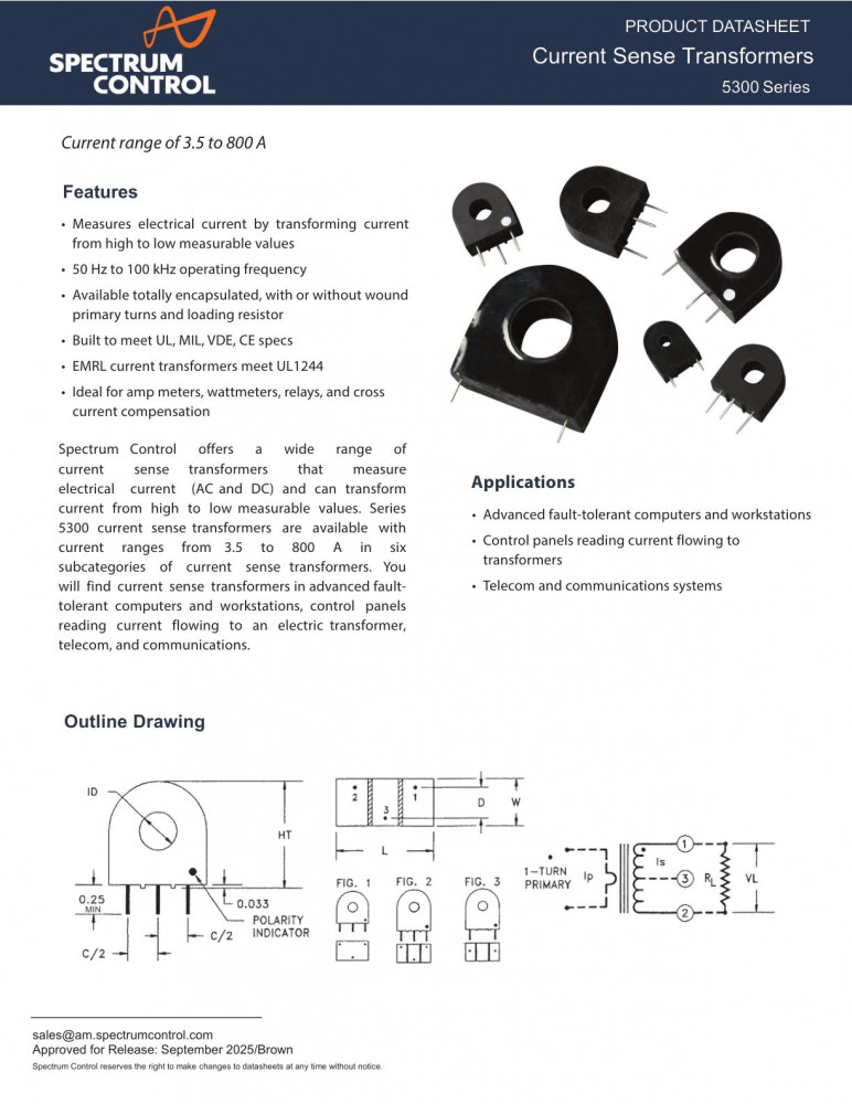 Spectrum Control Series 5300 current transformer document page 1