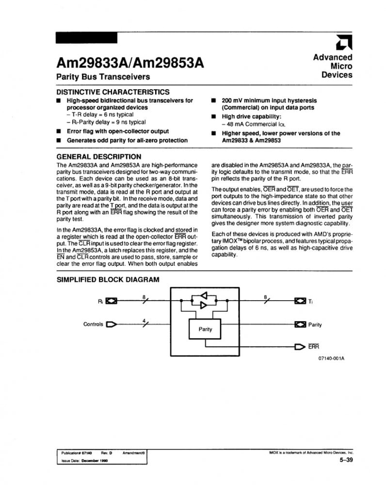 AM29833A technical document page 1
