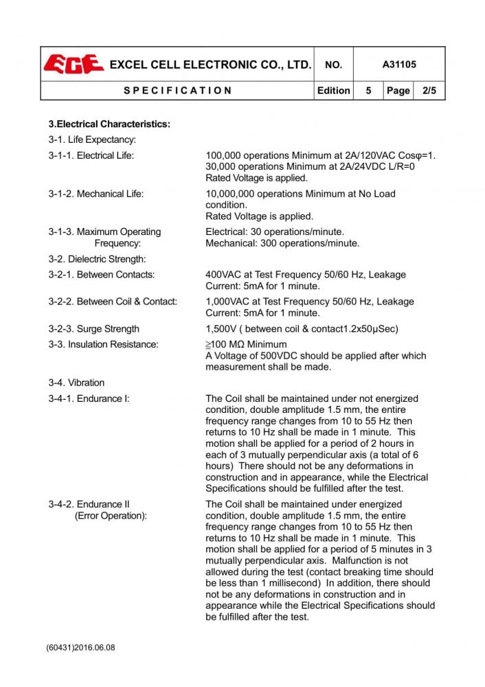 ECE ETR ST relay specification page 2