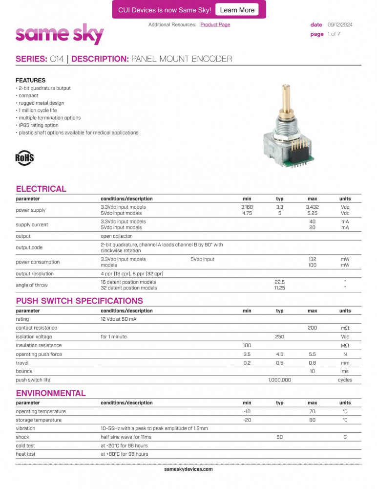 C14 series datasheet page 1