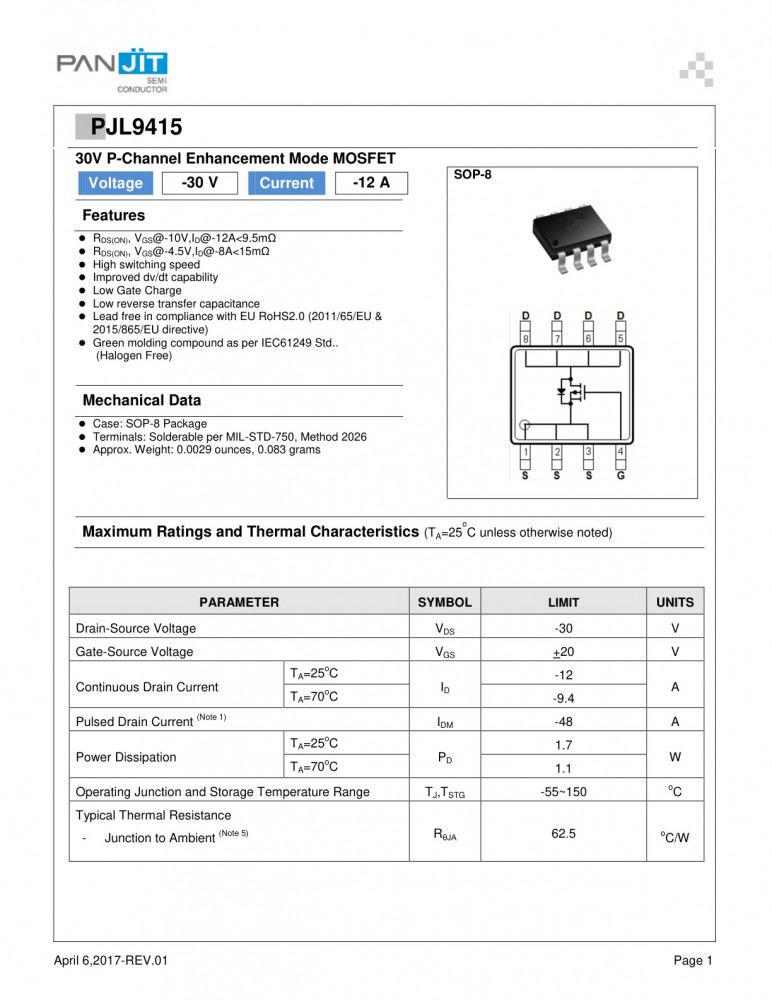 PJL9415 datasheet page 1