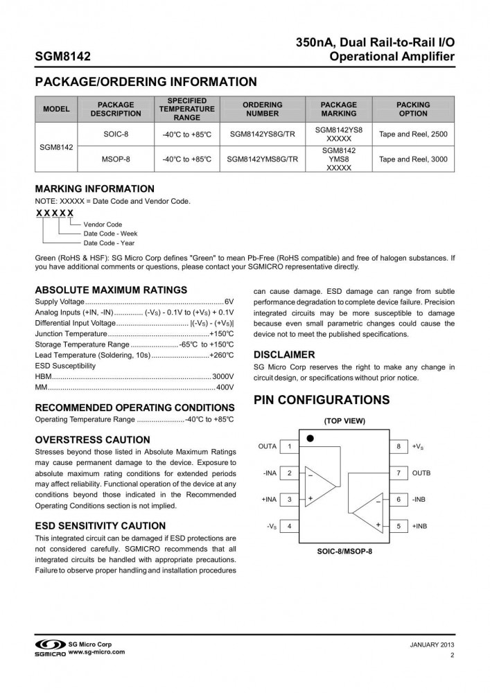 SGM8142 datasheet page 2