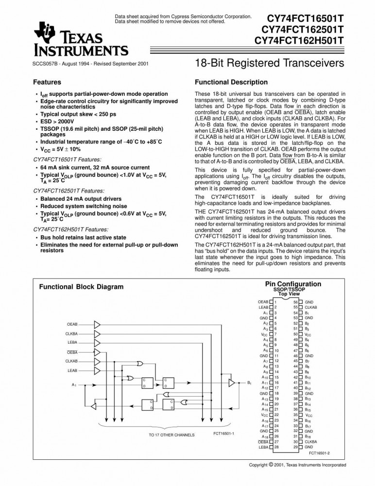 74FCT162501ETPACT datasheet page 1