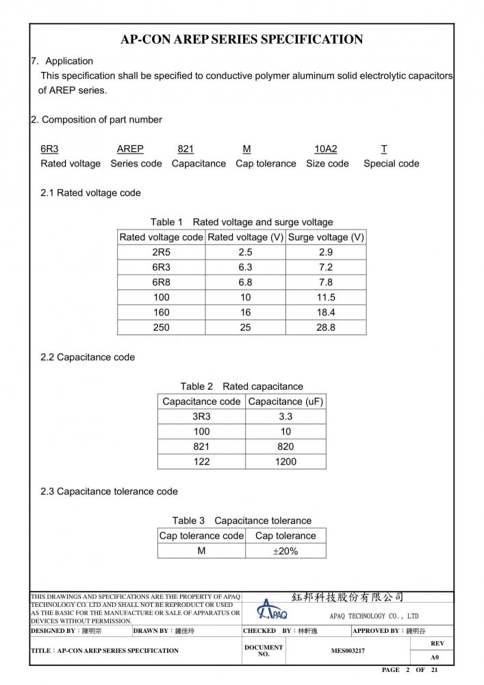 APAQ AREP specification page 2