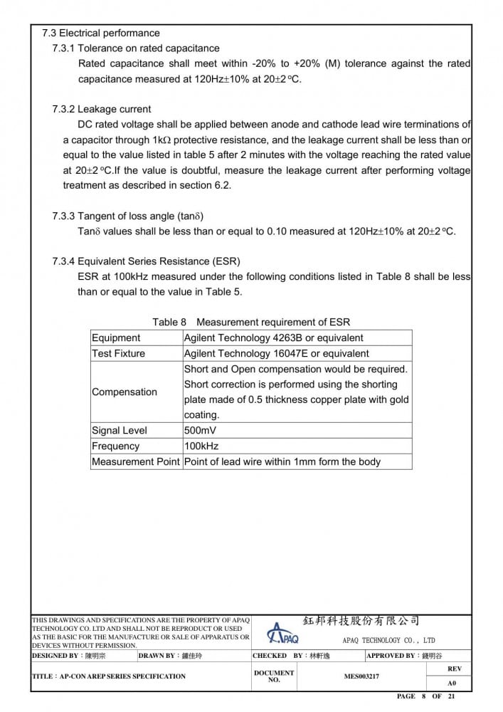 APAQ AREP specification page 8