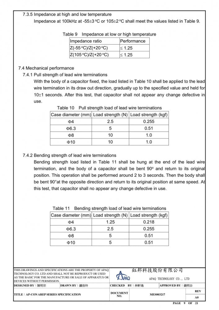 APAQ AREP specification page 9