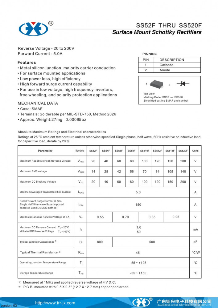 SS54F datasheet page 1